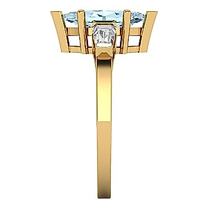 Clara Pucci 2ct Marquise cut 3 stone Solitaire Genuine Natural Aquamarine Engagement Promise Anniversary Bridal Ring 18K Yellow Gold 3.75