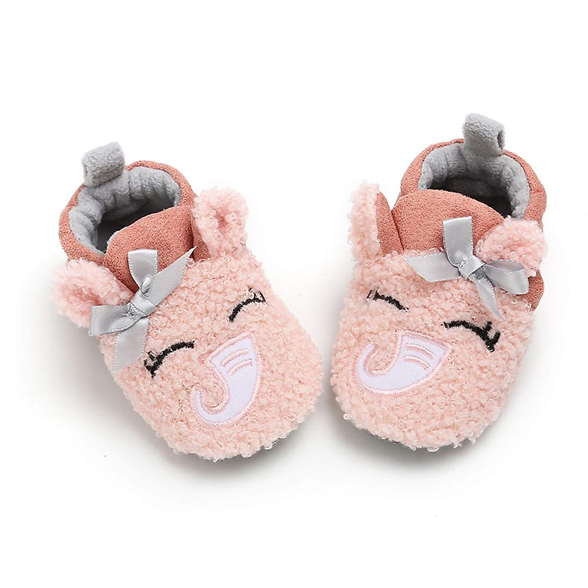 LAFEGEN Infant Baby Boys Girls Slipper Stay On Non Slip Soft Sole Newborn Booties Toddler First Walker Crib House Shoes 0-18 Months, 02 Pink Elephant, Baby Slipper 6-12 Months Infant