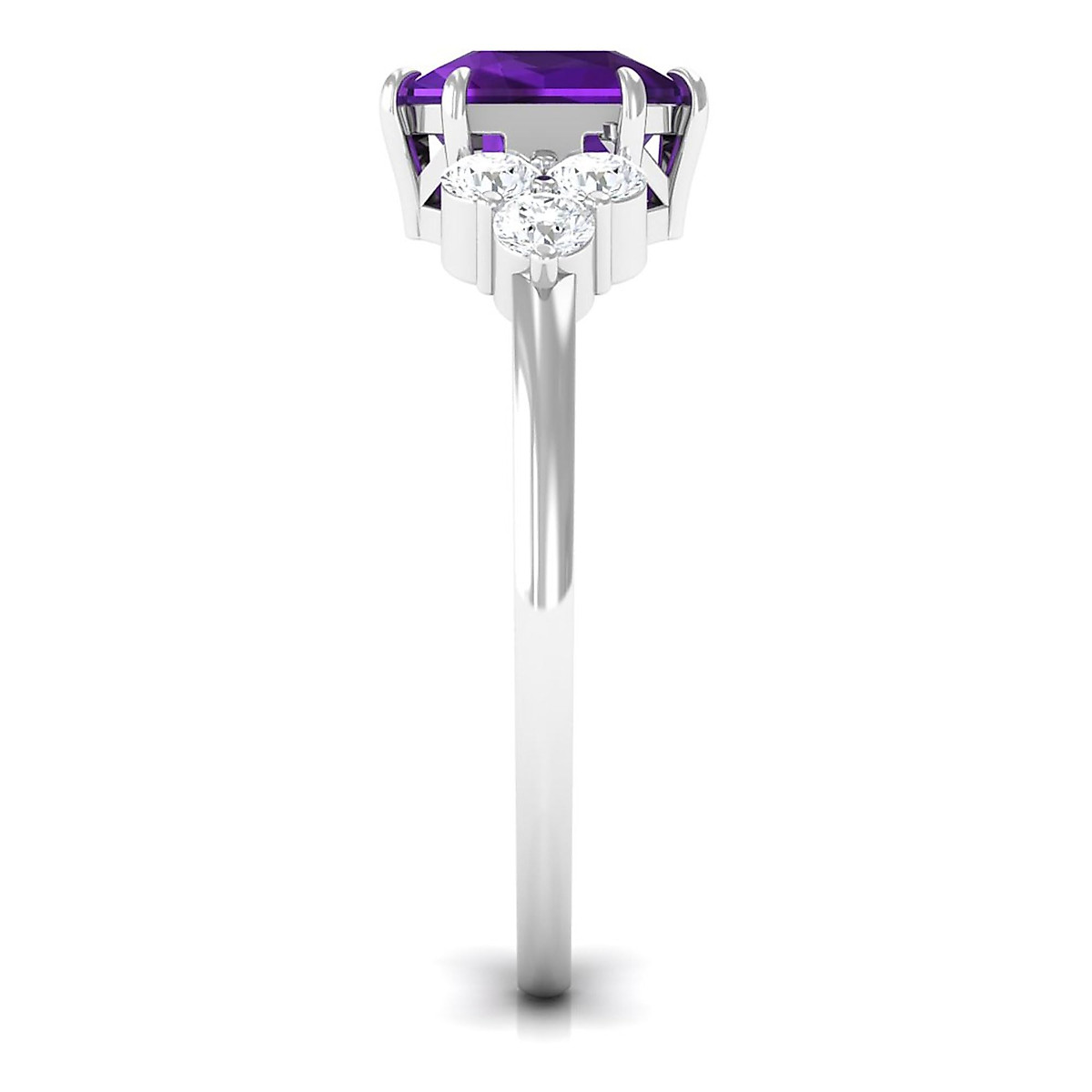 Rosec Jewels Certified Amethyst 8mm Asscher Cut Engagement Ring, AAA Quality, Natural Amethyst Diamond Ring - Ideal For Gift, 14K White Gold, Size:US 7.00