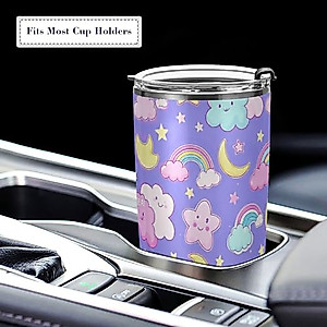 HXshaoye cute cartoon rainbow star purple peach Stainless Steel vacuum insulated water bottle with Lid and Straw travel coffee mug with lid for travel insulated coffee tumbler botellas