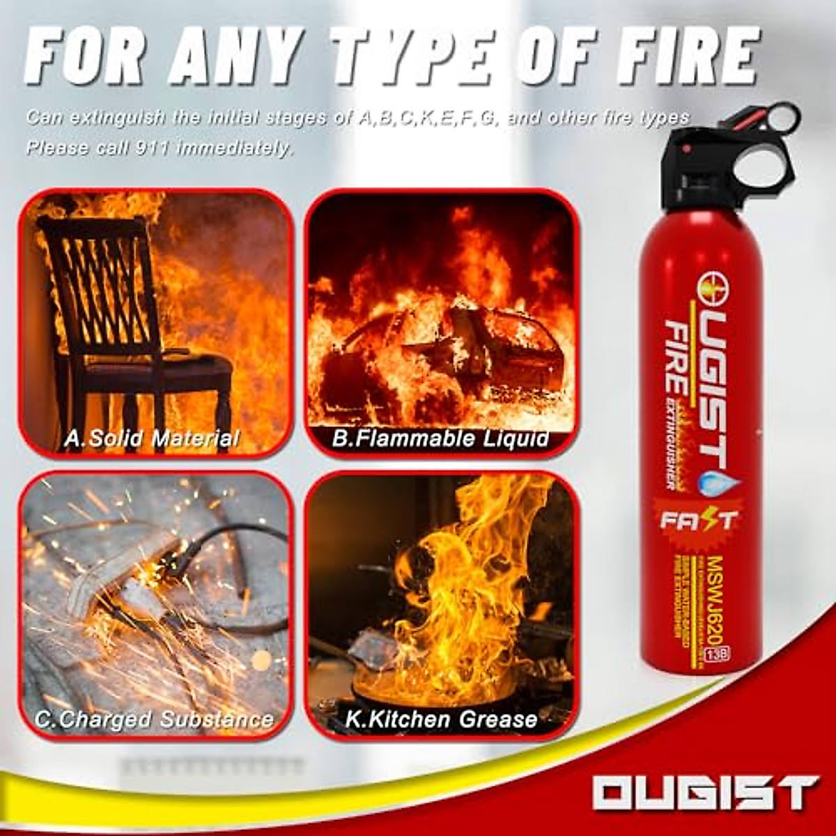 Ougist 6 Pcs Fire Extinguisher with Mount - 4 in-1 Fire Extinguishers for The House, Portable Car Fire Extinguisher, Water-Based Fire Extinguishers(620ml)