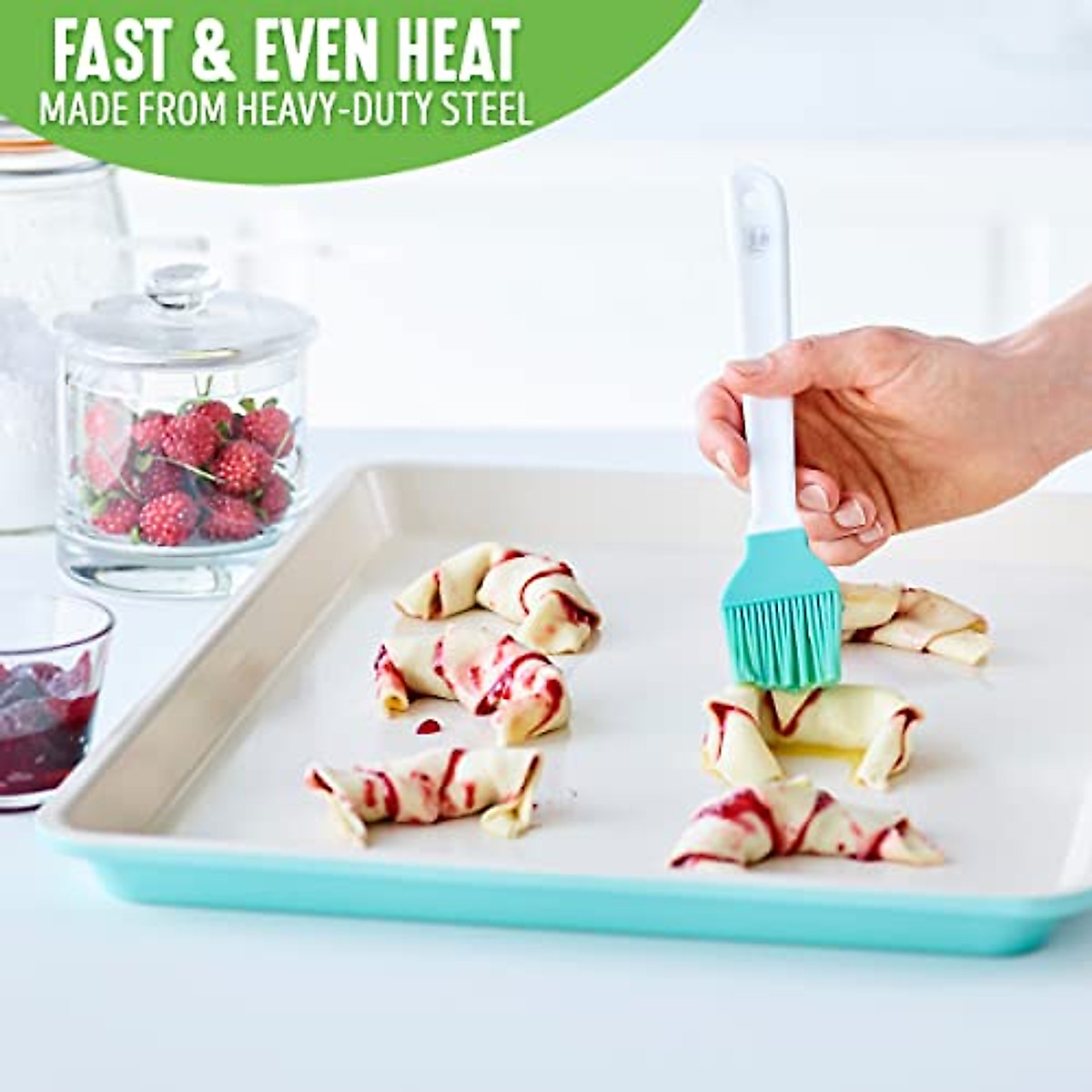 GreenLife Bakeware Healthy Ceramic Nonstick 18.5" x 13.5" Half Cookie Sheet Baking Pan, PFAS-Free, Turquoise