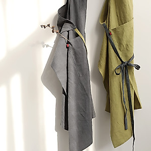 HANEE Kitchen Apron for Women, Men (Dark Gray) Linen Cooking Aprons with pocket