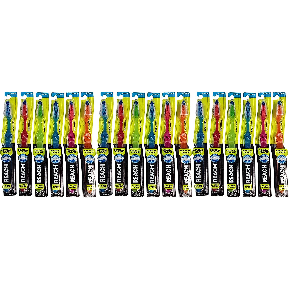Reach Crystal Clean Toothbrush, Medium #11, Assorted Colors (Pack of 18)
