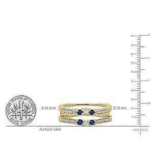 Dazzlingrock Collection Round Blue Sapphire & White Diamond Contour Enhancer Guard Ring for Women in 14K Yellow Gold Size 7