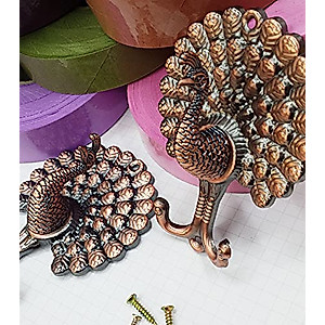 Dahszhi Dual Prong Hooks 3D Design Retro Peacock Shape Decorative Curtain Hooks in Red Copper Tone - Pack of 2pcs