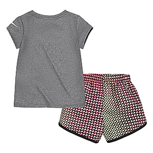 Nike Little Girls' Dri-FIT Pixel T-Shirt and Shorts 2 Piece Set (Black(26H451-023)/Pink, 24 Months)