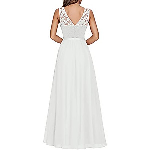 Daisyaner Women's Formal Floral Lace V-Neck Formal Dresses Evening Party Elegant Maxi Dress for Wedding Guest White L