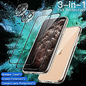 JETech 3 in 1 Case for iPhone 11 Pro Max 6.5-Inch, with 2-Pack Screen Protector Camera Lens Protector, Non-Yellowing Shockproof Bumper Phone Cover, Full Coverage Tempered Glass Film (Clear)