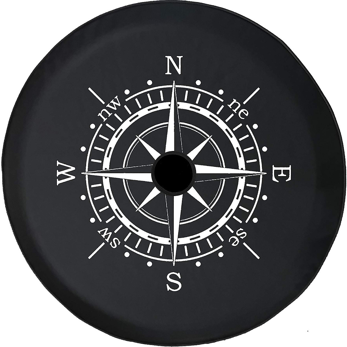 JL Series Spare Tire Cover with Backup Camera Hole Compass Sun Dial Black 33 in