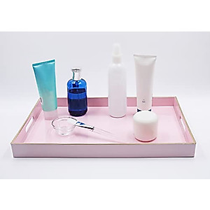 Decorative Tray, Marbling Plastic Tray with Handles, Rectangular Vanity Tray and Serving Tray for Bathroom, Kitchen, Ottoman and Coffee Table (Rectangle, Pink)