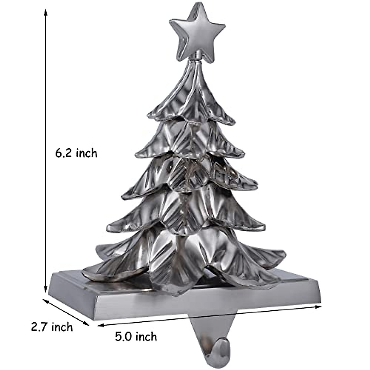 Stocking Holder Set of 2 -Tree Christmas Reindeer Stocking Hanger for Mantel -3D Metal Deer Christmas Stocking Holder for Fireplace Mantle - Heavy Stocking Holder for Mantle with Hook (Antique Silver)