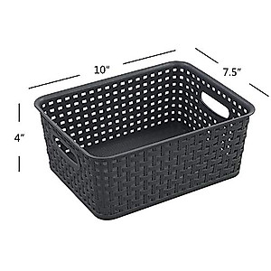 Readsky Small Woven Plastic Storage Baskets, Plastic Baskets for Shelves, Gray, Pack of 6