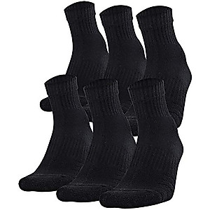 Under Armour Adult Training Cotton Quarter Socks, Multipairs , Black (6-Pairs) , Large