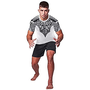 PERSONALFURY - Aztec Sun Calendar Men's Short Sleeves Compression Rash Guard MMA BJJ White Ultra Soft Rash Guard - L