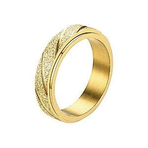Stainless Steel Band Rings for Men Spinner- Ring Mens Trendy Ring Cool Ring Spinner-Rings Simple Turnable Frosted Color Fingering for Men Anxiety Rings Women Wedding Band Rings (Gold, 7)