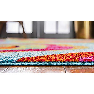 Unique Loom Lyon Collection Colorful Modern Abstract Floral Area Rug, 4 x 6 Feet, Blue/Yellow