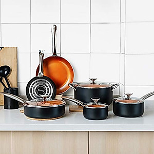 MICHELANGELO Pots and Pans Set 12 Pieces, Nonstick Copper Cookware Set with Ceramic Interior, Essential Copper Pots and Pans Set Nonstick, Ceramic Cookware Set 12 Piece with Spatula & Spoon