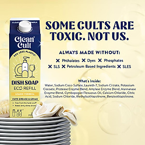 Cleancult Dish Soap Liquid Refills - Plant Based Cleaning Power - Cuts Grease & Grime - Free of Harsh Chemicals - Uses 90% Less Plastic - Lemon Verbena - 32 oz/3 Pack
