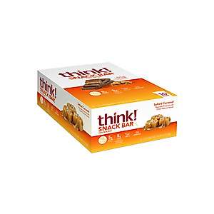 think! Protein Bars with Chicory Root for Fiber, Digestive Support, Gluten Free with Whey Protein Isolate, Salted Caramel, Snack Bars Without Artificial Sweeteners, 1.4 Oz (10 Count)