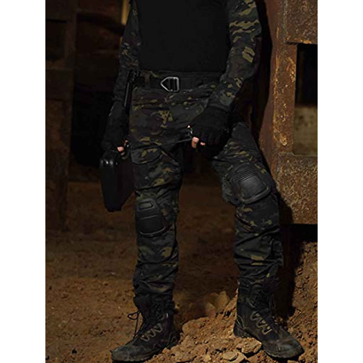 HARGLESMAN G3 Combat Pants Military Clothes Suits Black Camo with Knee Pads for Men Tactical Bottom Trousers for Work Training Hunting Airsoft Paintball Uniform Sets Apparel Gear Black Camo M