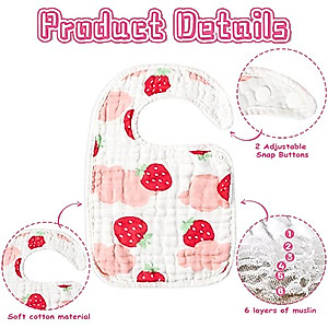 BUoonyer 10pcs Snap Muslin Cotton Bibs, Baby Bandanna Drool Bibs, Adjustable Soft Absorbent Cotton Scarf, Burp Cloths for Babies Infants Newborns Toddlers Feeding, Eating, Teething (Pink)