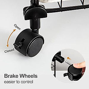 WOWLIVE Iron Wire Laundry Hamper with Lid, Foldable Laundry Basket with Wheels and Removable bags，Collapsible Dirty Clothes Hamper Organizer Dorm Room Storage for Bedroom, Bathroom (Black)