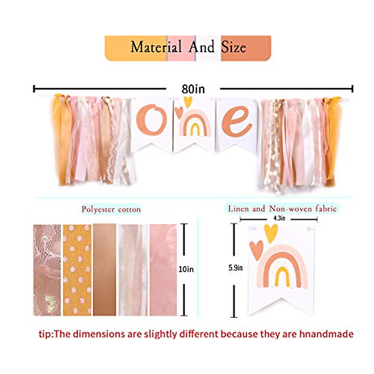 Bohemian Party Rainbow Birthday Banner -1st birthday high chair bunting decoration, silent and neutral modern girl, smash cake props, photographer photo props. (Bohemian Rainbow)