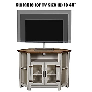 AMERLIFE Corner TV Stand for TV's up to 48", 44 Inch Modern Farmhouse Wood Entertainment Center, TV Console with Double Doors and Storage Cabinets for Living Room, Distressed White