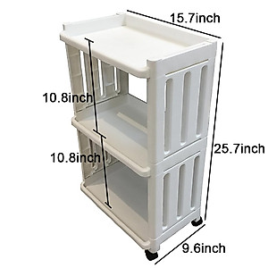 Storage Trolley Slide Out Rolling Cart Utility Slim Organizer Shelf on Wheels 3 Tier Narrow Places Mobile Shelving Unit Tower Rack for Kitchen Bathroom Laundry Room Office Living Room Bedroom, White