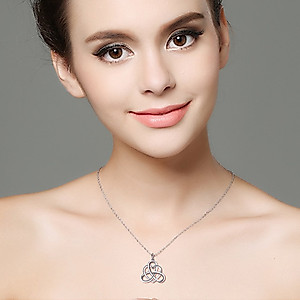 DAOCHONG 925 Sterling Silver Good Luck Irish Heart with Triangle Celtic Knot Vintage Pendant Necklace, Rolo Chain 18"