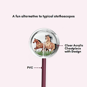 Great for Veterinarians Or Animal Lovers, Burgundy Stethoscope, Horses on Diaphragm