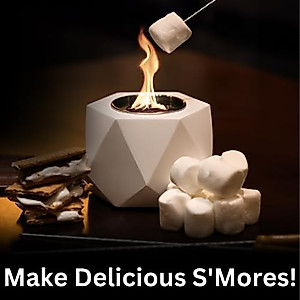 Tabletop Fire Pit – Smokeless & Odor Free Mini Fire Pit – Indoor & Outdoor Smores Maker – Portable Tabletop Fireplace – Modern Durable Concrete Fire Bowl – 1 Hour Burn Time – White