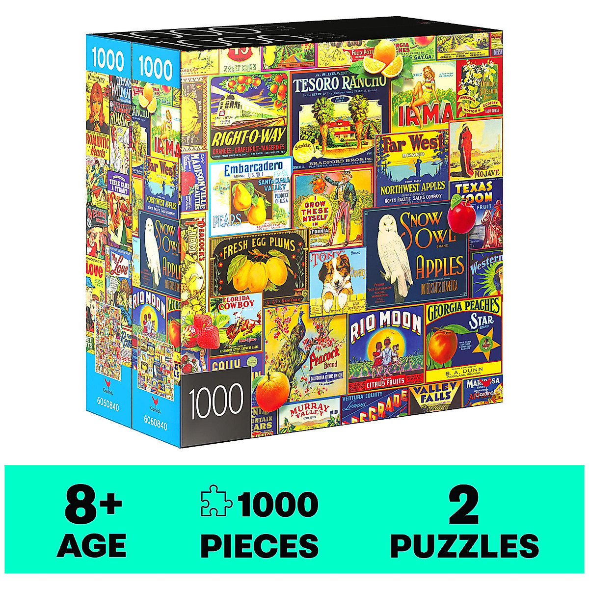 2-Pack of 1000-Piece Jigsaw Puzzles, Retro Comics and Fruit Labels, Puzzles for Adults and Kids Ages 8+, Amazon Exclusive