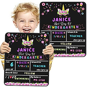 Unicorn First Day of School Board, 10”x12” Reusable Back to School Sign,Double-Sided 1st Day of School Chalkboard, My First Day of Preschool Kindergarten Photo Sharing Sign for Girls, School Supply