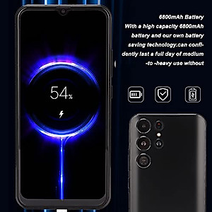 S22 Ultra Unlocked Smartphone - 6.6 Inch HD Screen Smartphone 8GB 64GB Memory, Face Recognition, with Front 8MP and Rear 24MP Camera, f2.0 Aperture WiFi Cell Phone for Android 12, Black(US)
