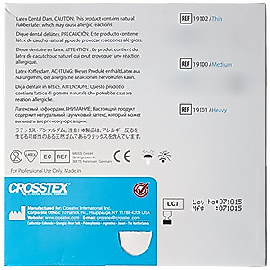 Crosstex 19100 Dental Dam, Latex, Unflavored, Medium Gauge, 5" x 5" Size, Blue (Pack of 52)
