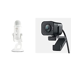 Blue Yeti USB Microphone for PC, Mac, Gaming, Recording, Streaming, and Podcasting + Logitech StreamCam for Streaming and Content Creation, Full HD 1080p 60 fps, Smart Auto-Focus- PC/Mac - Whiteout