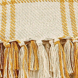 DII Modern Farmhouse Plaid Collection Cotton Fringe Throw Blanket, 50x60, White/Honey Gold
