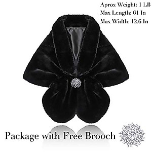 Unicra Wedding Fur Wraps and Shawls Faux Fox Fur Stoles Winter Cover Up with Rhinestones Brooch for Women and Girls (US 4-14(S-M), Black)