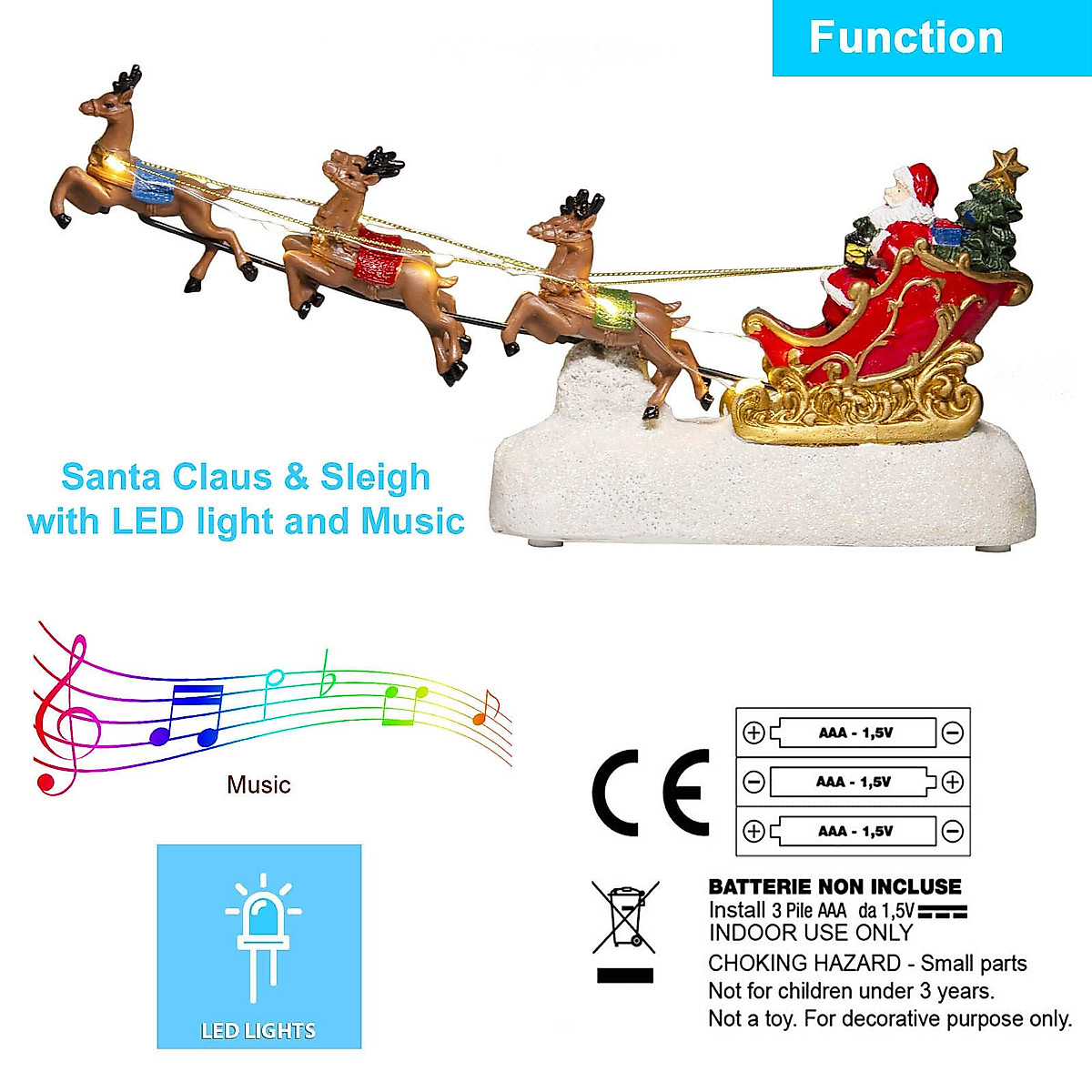 innodept12 Santa's Sleigh and Reindeer Assortment - Christmas Reindeer Car with LED Light UP