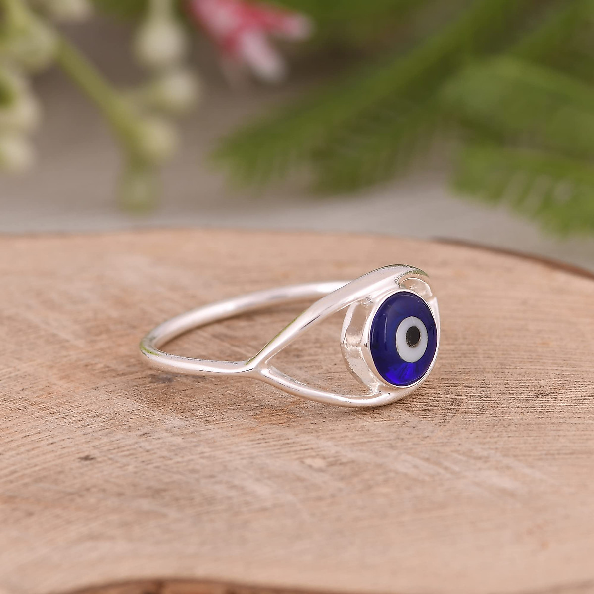 DHRUVANSH CREATIONS 925 sterling silver evil eye ring - protection ring - blue eye ring - white eye ring - evil eye jewelry (5.5)