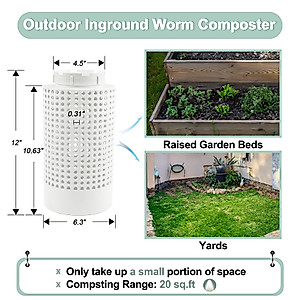 WSEYU Inground Worm Farm Composter, Outdoor In-Ground Worm Compost Bin for Raised Garden Beds and Yards, In Ground Worm Composting Bin 2 Gallons for Recycling Scraps, 6.3"x6.3"x12", BPA Free, White