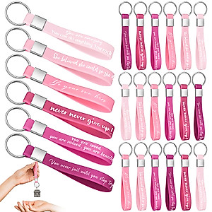 Sasylvia 24 Pcs Inspirational Quote Keychains Bulk for Women Men Girls Party Favor Gifts Silicone Motivational Quote Keychain Rings (Pink)
