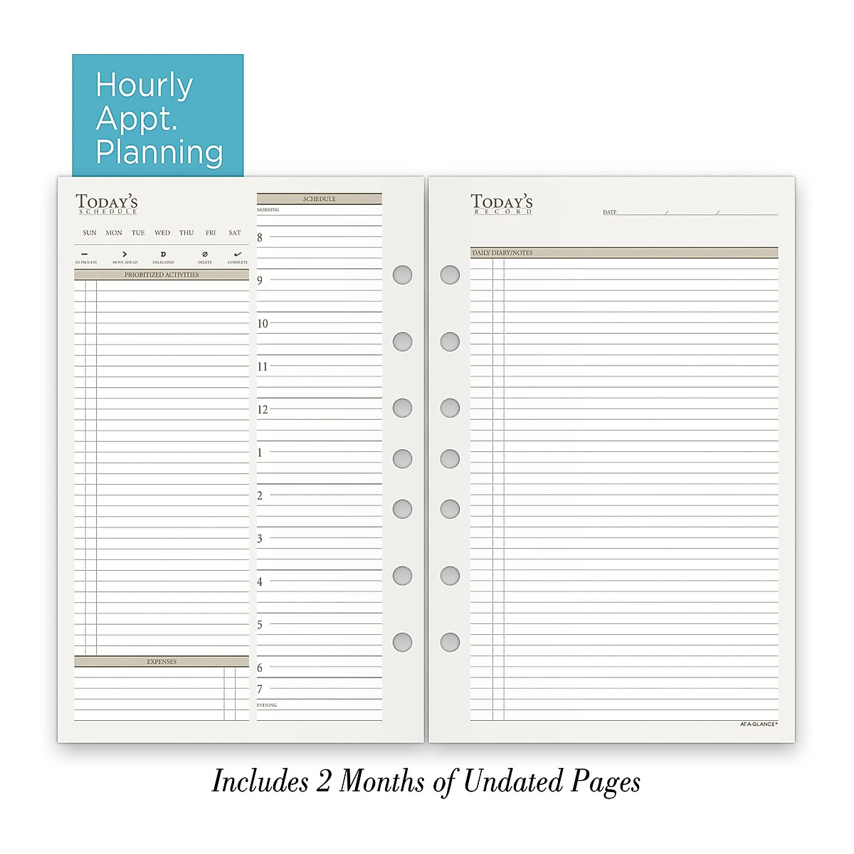 at-A-Glance Daily Planner Refill, 87242 Day-Timer, 2 Months, Undated, Size 4, 5-1/2" x 8-1/2" (031-225)