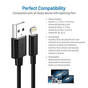 Nikolable Lightning Cable Certified iPhone Charger 3Pack 6ft Lighting to USB A Charging Cord Compatible with iPhone 14 13 12 11 Pro Max XS XR 8 Plus 7 Plus 6s Plus 5S iPad Pro and More, Black