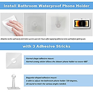 URROY Shower Phone Holder Waterproof Anti Fog 480° Rotatable Bathroom Phone Mirror Wall Mount Guardian Case Shelf Stand for Bathtub Kitchen Universal Shower Accessories for All Cell Phone Up to 6.8"