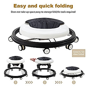 Quocdiog Baby Walker Foldable Adjustable Height,Multi-Function Anti-Rollover Toddler Walker,Suitable for All terrains for Babies Boys and Girls 6-18Months 9 Heights Adjustable (Black)