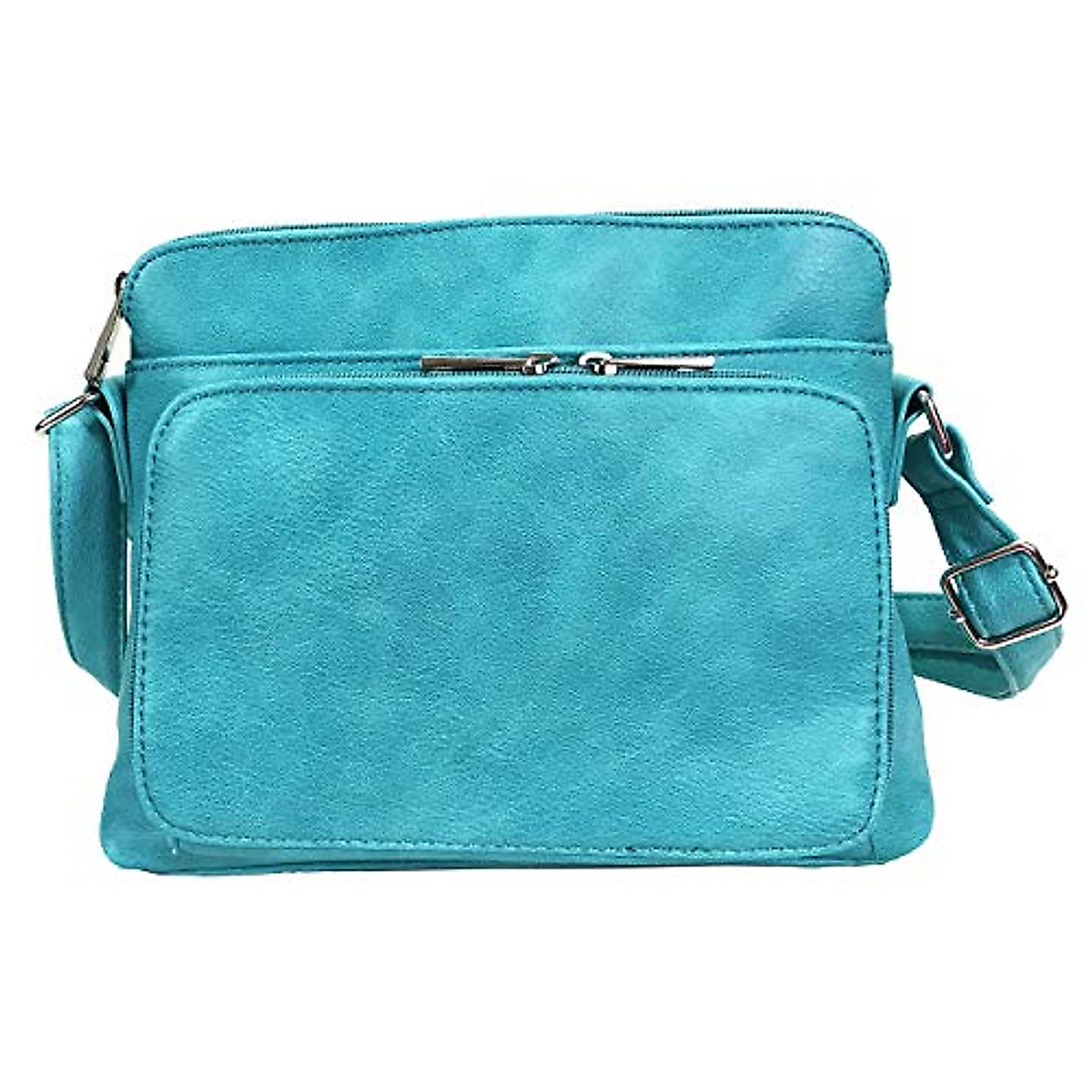 Zzfab Small Multi-pocket Faux Soft Leather Cross Body Purse with Side Organizer Turquoise