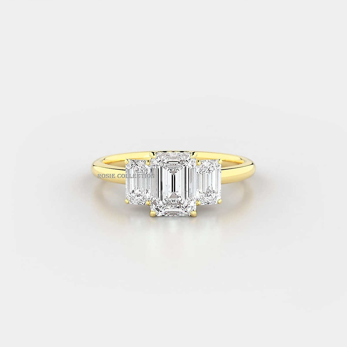 Rosie Collection 3 Stone Emerald Cut Cubic Zirconia 925 Sterling Silver Anniversary Engagement Ring 14K Yellow Gold Over 6